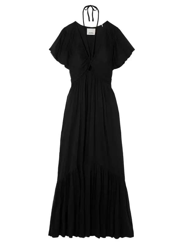 Isabel Marant Agathe Cotton And Silk-blend Crepon Maxi Dress - Black