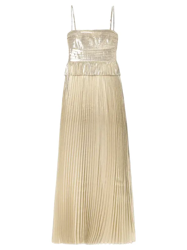 SELF-PORTRAIT Pintucked Plissé-lamé Gown - Gold