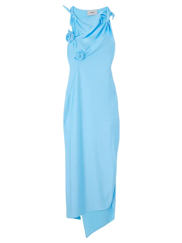 Coperni Floral-appliquéd Stretch-satin Gown - Blue