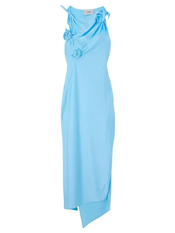 Coperni Floral-appliquéd Stretch-satin Gown - Blue