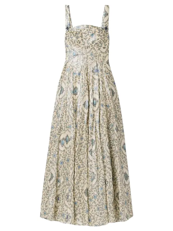 Agua Bendita Aguamarina Platero Floral-print Linen Maxi Dress - Cream