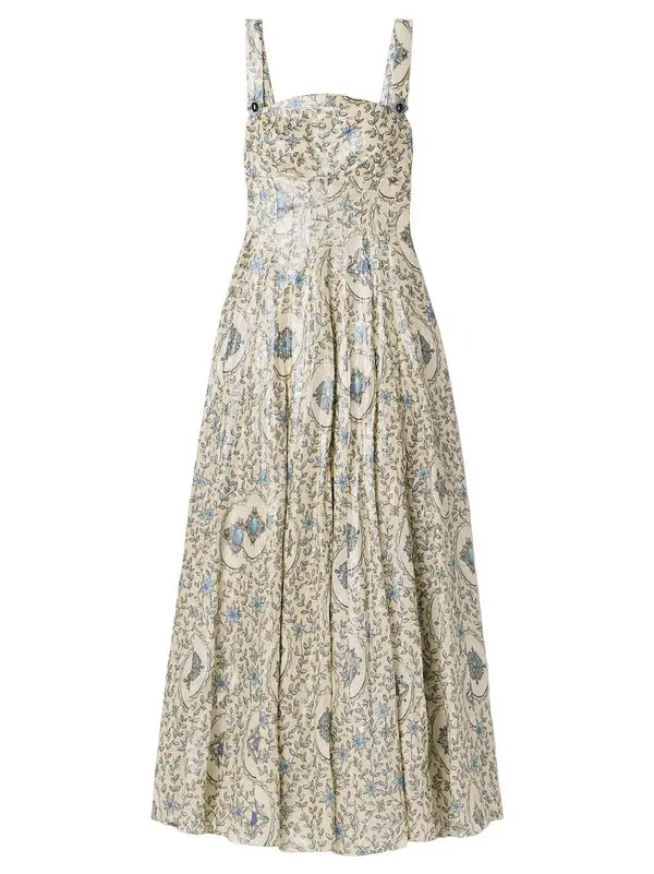 Agua Bendita Aguamarina Platero Floral-print Linen Maxi Dress - Neutrals