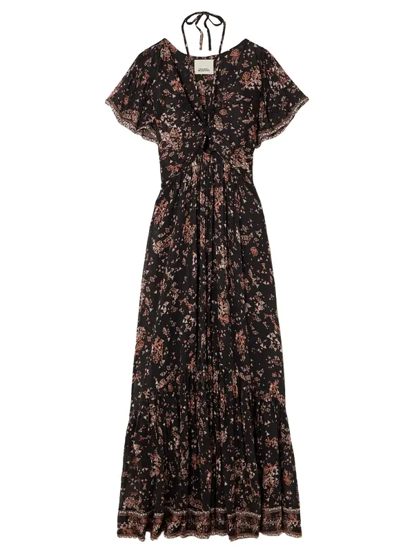 Isabel Marant Agathe Printed Cotton And Silk-blend Halterneck Maxi Dress - Black