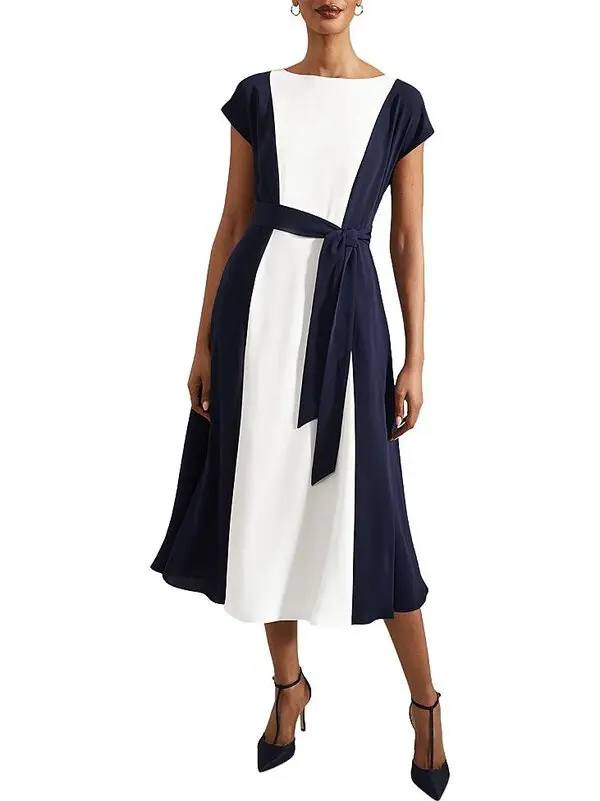 HOBBS LONDON Emery Two Tone Midi Dress - Navy Cream