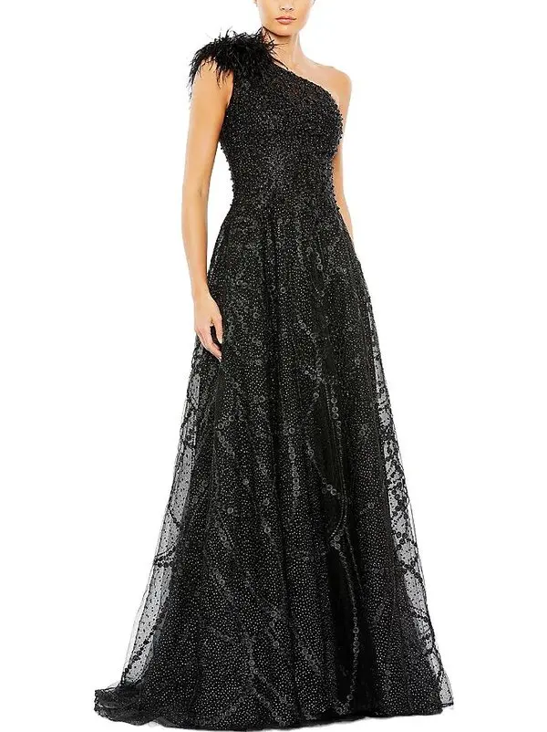 Mac Duggal Embellished One Shoulder Gown - Black