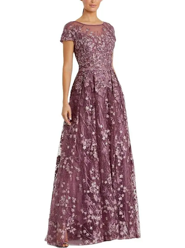 Mac Duggal Embroidered Tulle Cap Sleeve Gown - Wisteria