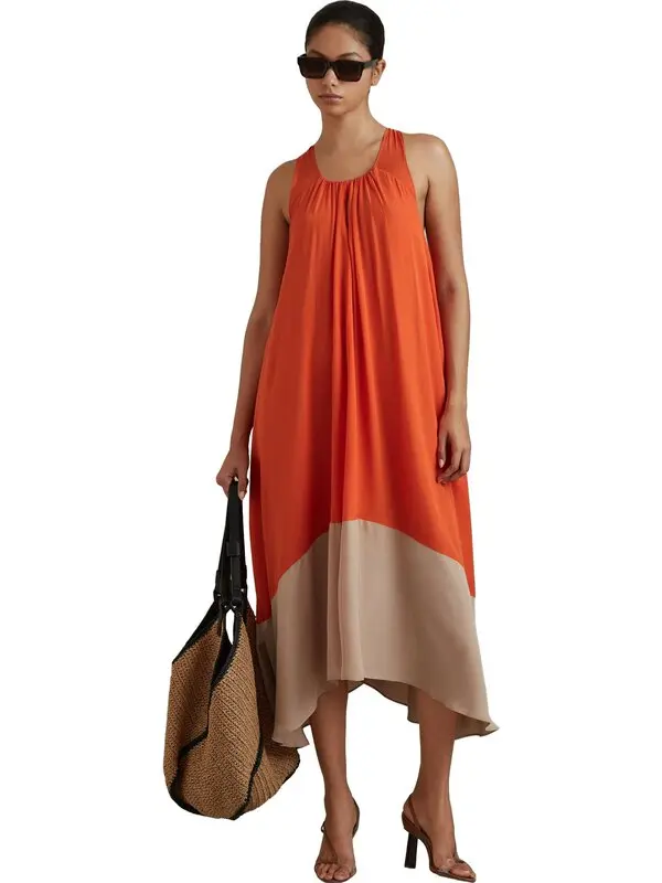 REISS Elias Ruched Midi Dress - Orange