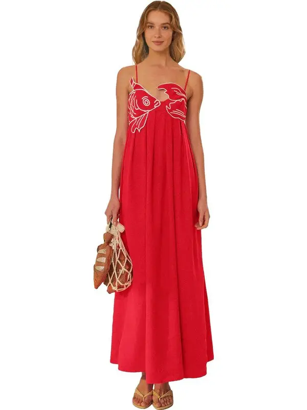 Farm Rio Fish Top Maxi Dress - Red