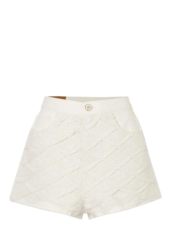 Farm Rio Crocheted Denim Shorts - White