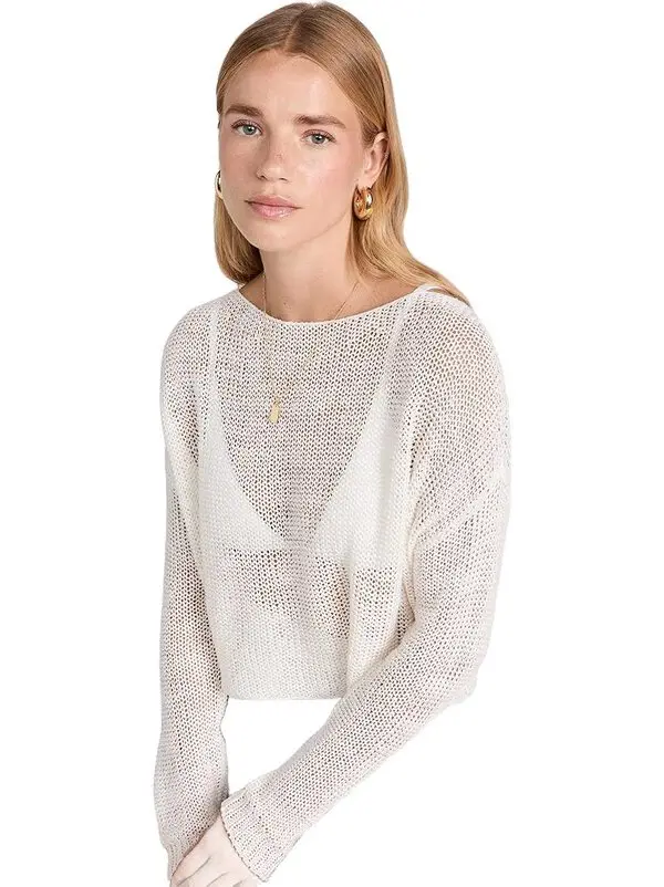 Enza Costa Linen Open Knit Bateau Sweater - White