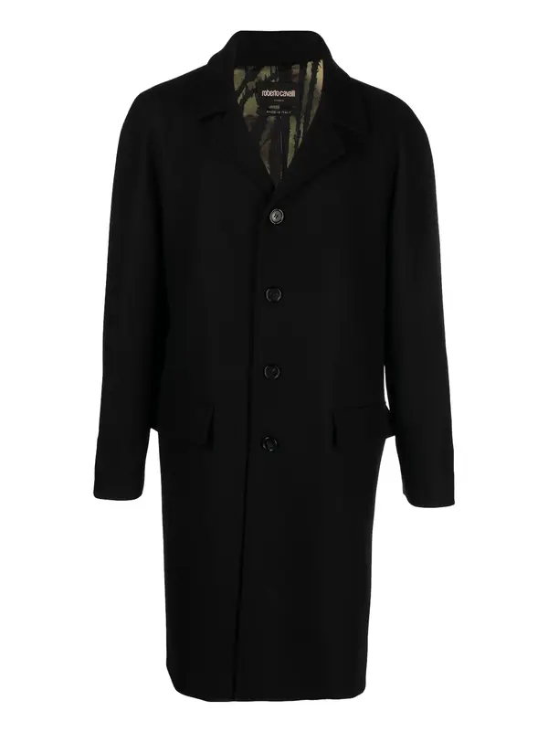 Roberto Cavalli Long Single-breasted Coat - Black