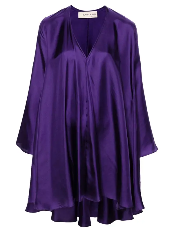 BLANCA VITA V-neck Silk Minidress - Purple