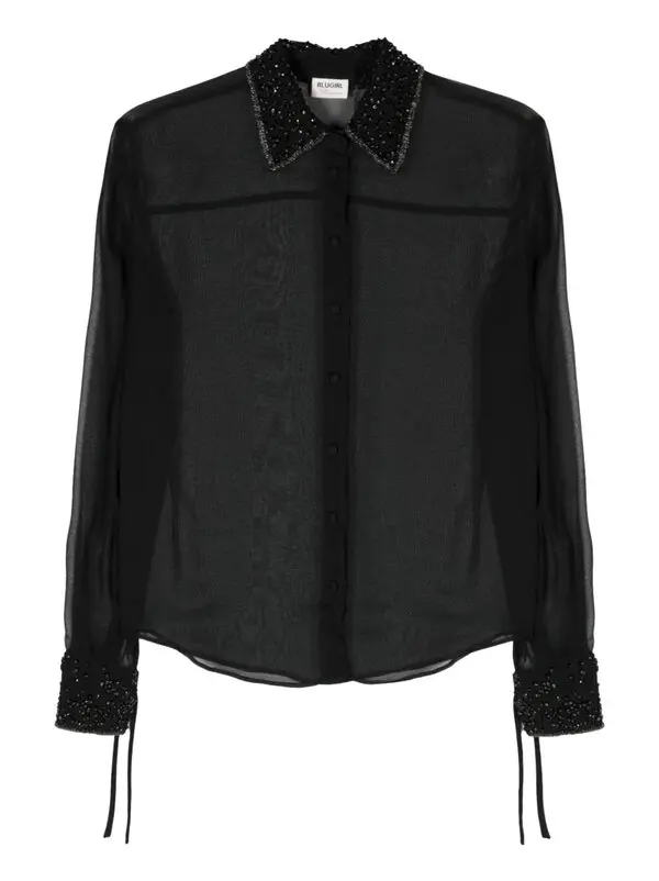 BLUGIRL Bead-detailing Chiffon Blouse - Black