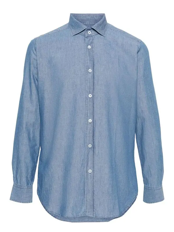 DELL'OGLIO Spread-collar Cotton Shirt - Blue