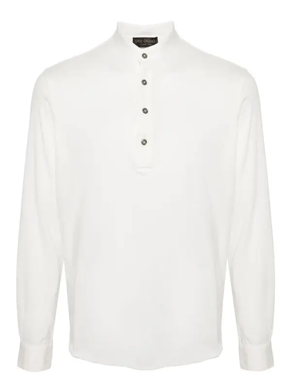 DELL'OGLIO Long-sleeve Cotton Henley Shirt - White