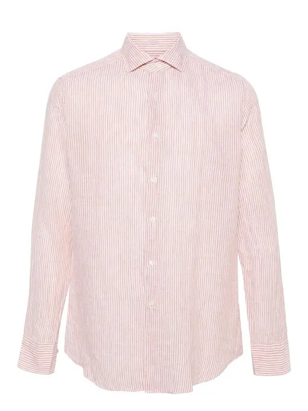 DELL'OGLIO Striped Linen Shirt - Orange