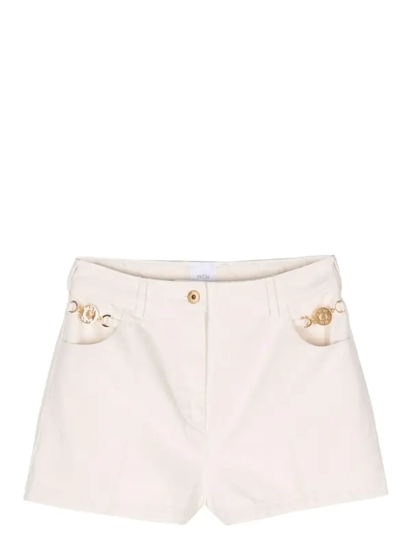 Patou Logo-engraved Medallion Cotton Shorts - Neutrals