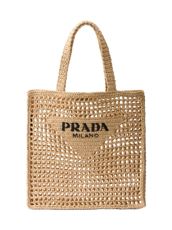 Prada Triangle-logo Raffia Tote - Neutrals
