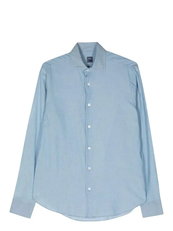 Fedeli Classic-collar Cotton Shirt - Blue