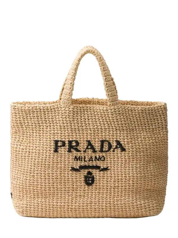 Prada Logo-embroidered Crochet Tote Bag - Neutrals
