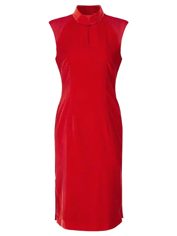 Shanghai Tang Velvet Qipao With Dragon Embroidery - Red
