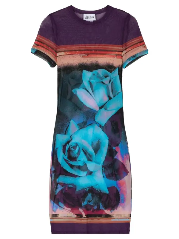 Jean Paul Gaultier Roses Mesh Minidress - Blue