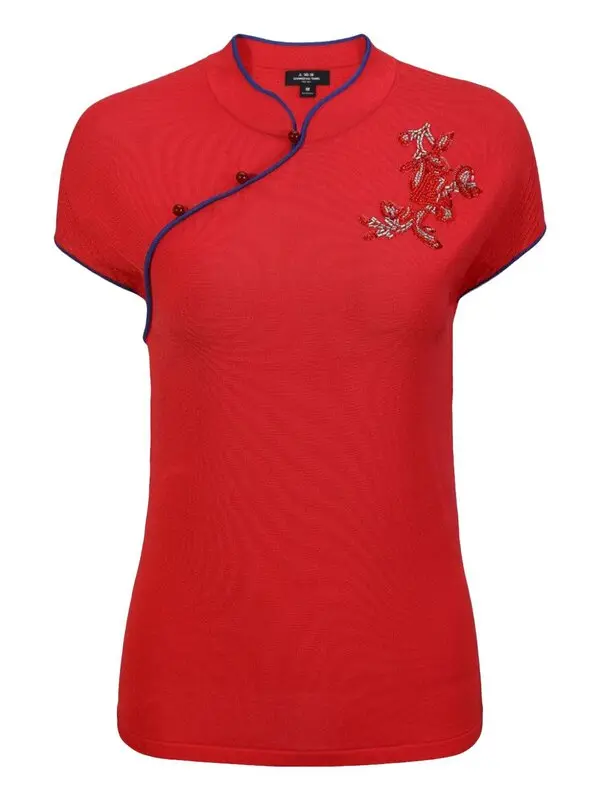 Shanghai Tang Embroidered Floral Top - Red