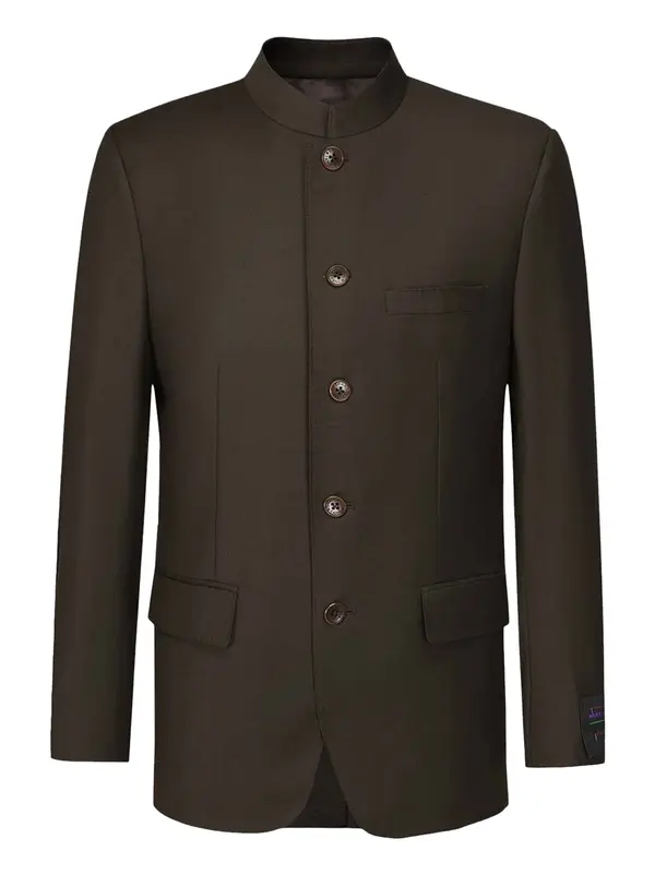 Shanghai Tang Stand Collar Wool Blazer - Brown