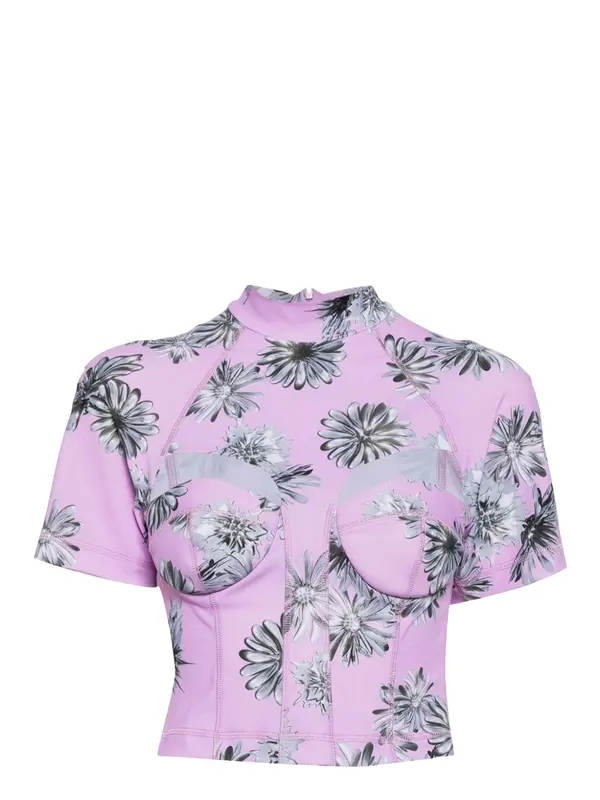 Natasha Zinko Floral-print Cut-out Top - Purple