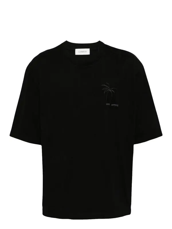 LANEUS Palm Logo-embroidered Cotton T-shirt - Black