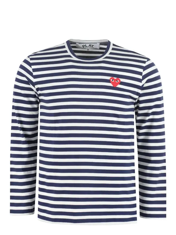 Play Comme Des Garcon Appliqué-logo Striped T-shirt - Blue