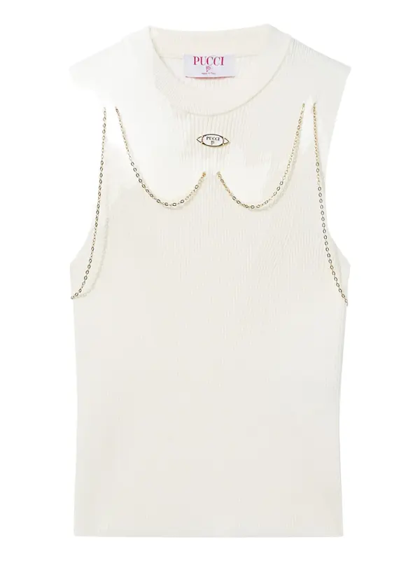 Emilio Pucci Logo-plaque Ribbed Knit Top - White