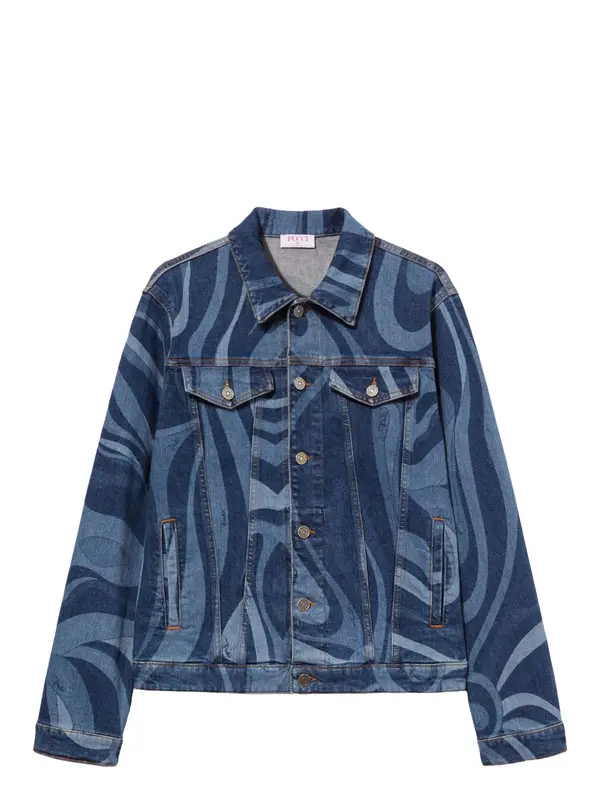 Emilio Pucci Marmo-print Denim Trucker Jacket - Blue