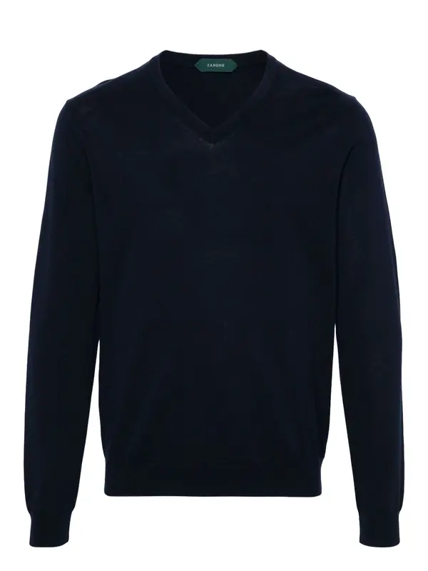 ZANONE V-neck Cotton Jumper - Blue