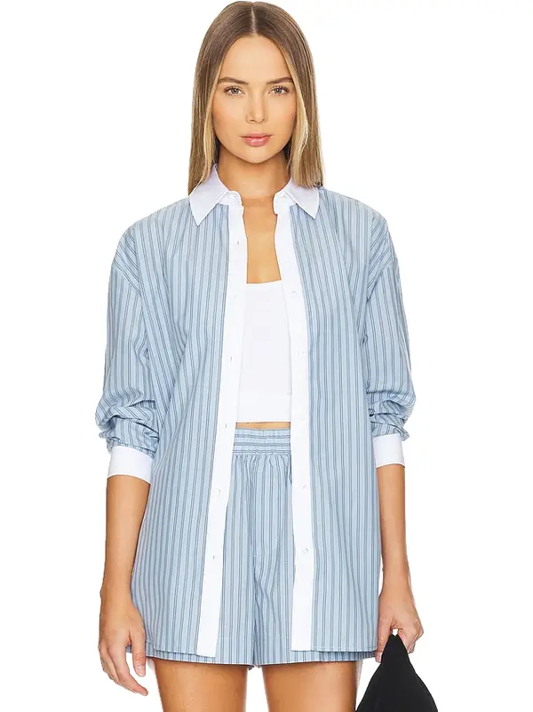 LOVERS AND FRIENDS Alice Oversized Top - Sky Blue & White