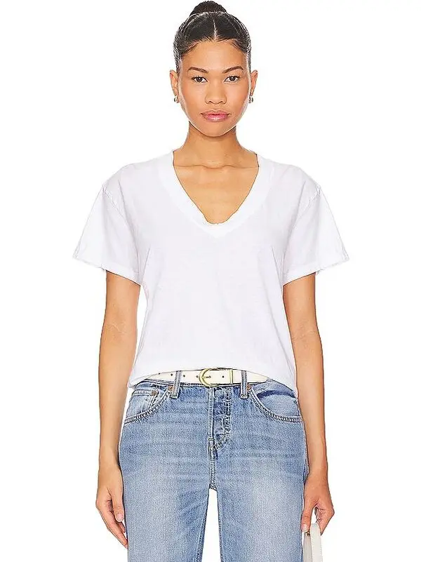 PERFECTWHITETEE Cotton Boxy V Neck Tee - White