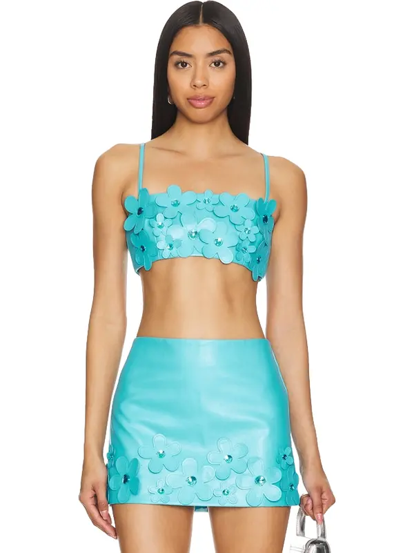 LOVERS AND FRIENDS Nova Faux Leather Crop Top - Aqua Blue