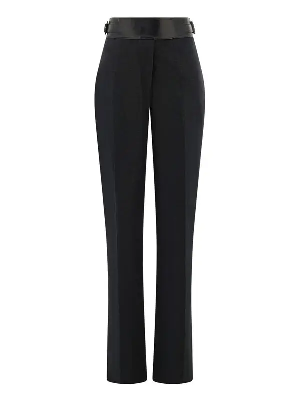 FERRAGAMO Belted Tailored Linen Trousers - Black