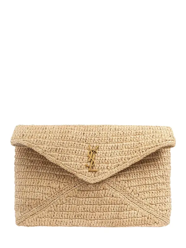 Saint Laurent Large Cassandre Envelope Clutch - Neutrals