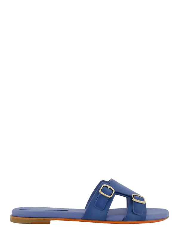 Santoni Double-buckle Leather Slides - Blue