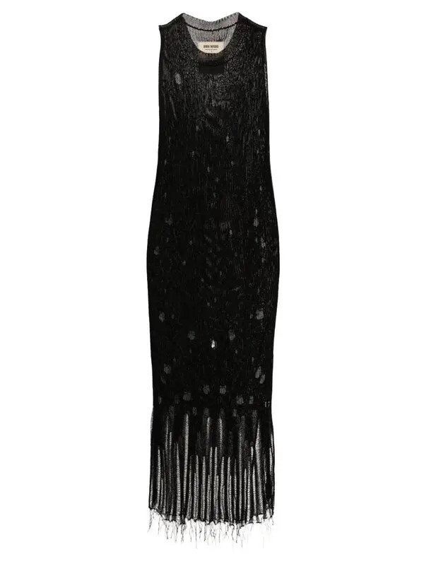 UMA WANG Fine-knit Distressed Maxi Dress - Black
