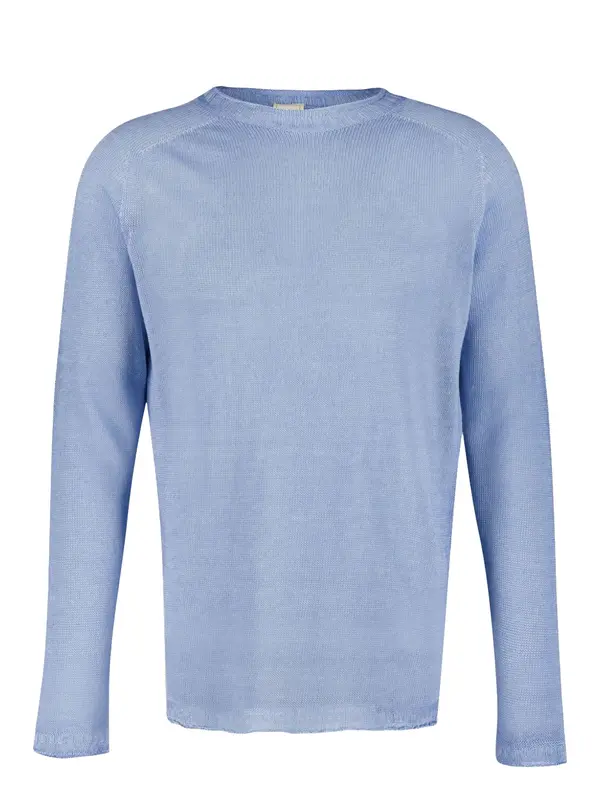 120% Lino Crew-neck Linen Jumper - Blue