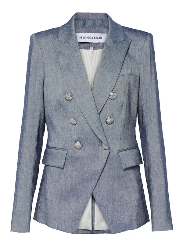 Veronica Beard Miller Double-breasted Linen-blend Blazer - Blue