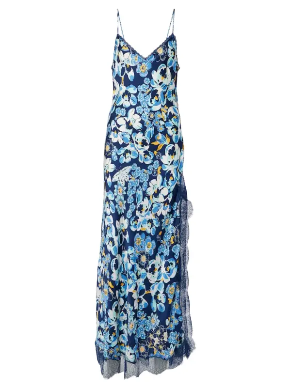 Poupette St Barth Floral Lace-trimmed Slip Dress - Blue