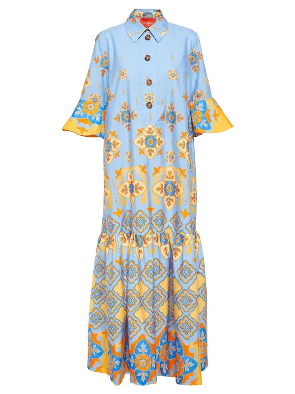 La DoubleJ Artemis Printed Cotton Poplin Maxi Dress - Blue