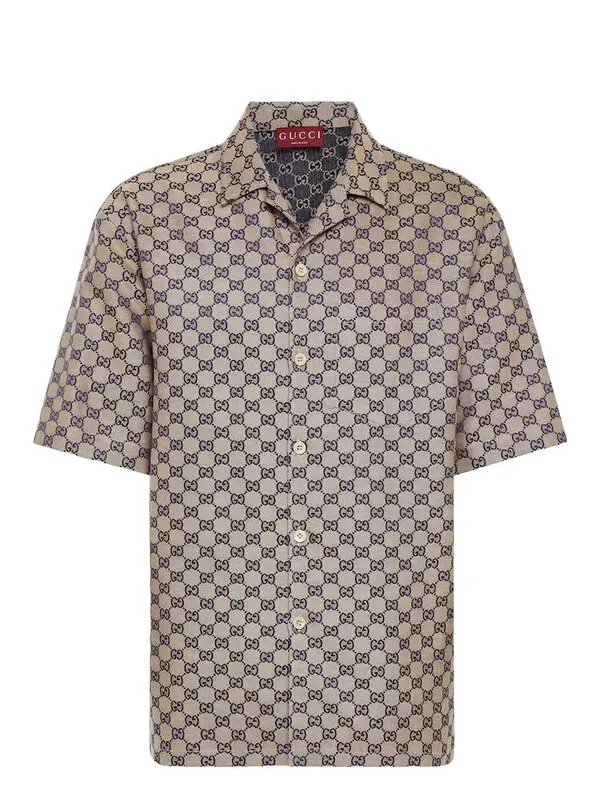 Gucci Gg Canvas Linen-blend Bowling Shirt - Beige