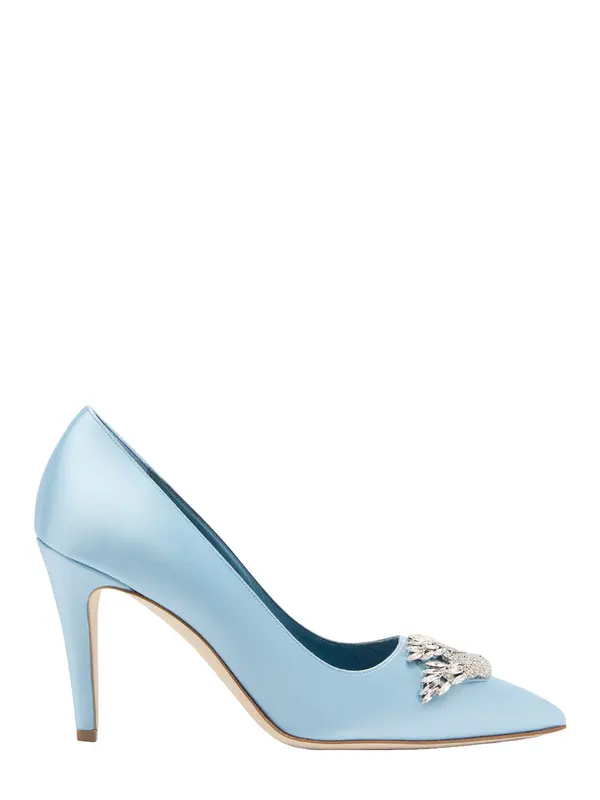 Manolo Blahnik Palos 90 Embellished Satin Pumps - Light Blue