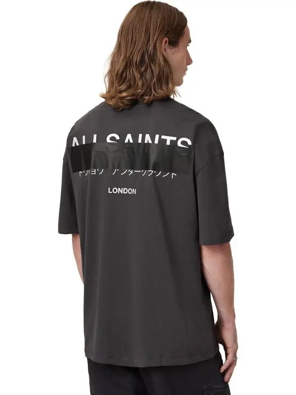ALLSAINTS Redact Oversized Embroidered Logo T-shirt - Washed Black