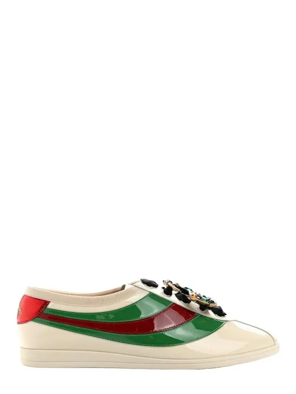 Gucci Falacer Patent Leather Sneakers With Crystal Embellishments - White/red