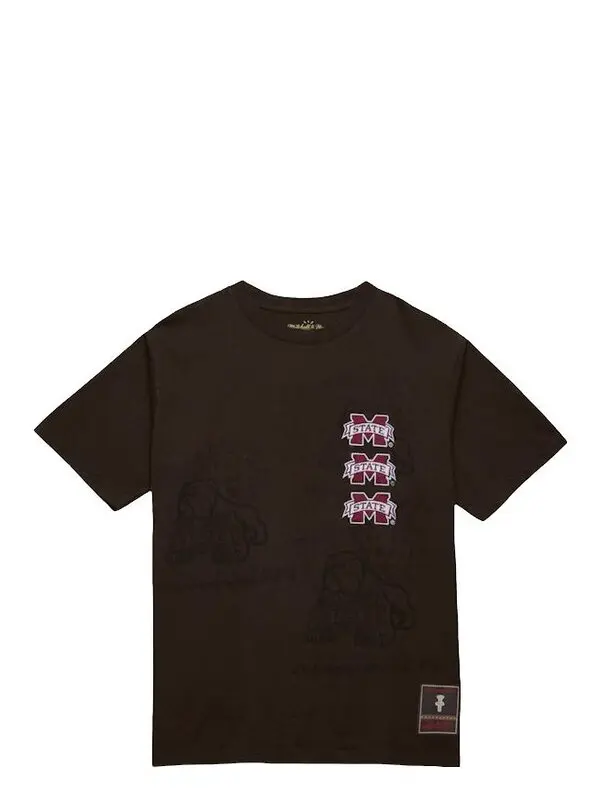 TRAVIS SCOTT X Mitchell & Ness Mississippi State Bulldogs Seal T-shirt - Brown